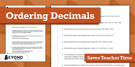 👉 Ks3 Maths Number Ordering Decimals Worksheet