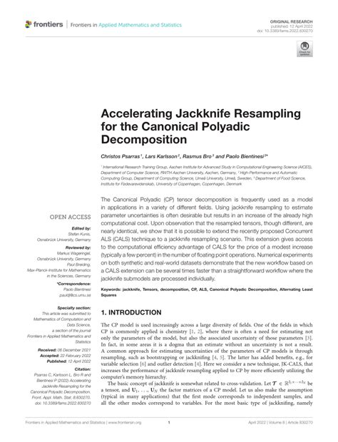 Pdf Accelerating Jackknife Resampling For The Canonical Polyadic Decomposition