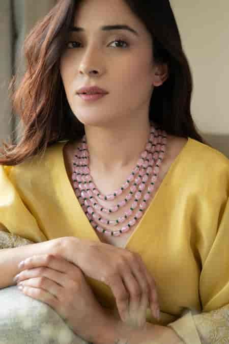Buy Pink Quartz Embellished Layered Necklace By Do Taara Online At Aza