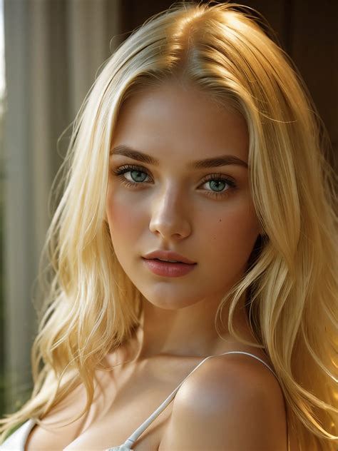 One Young And Pretty Girl Blonde Hair That Falls Gently In Waves Up To