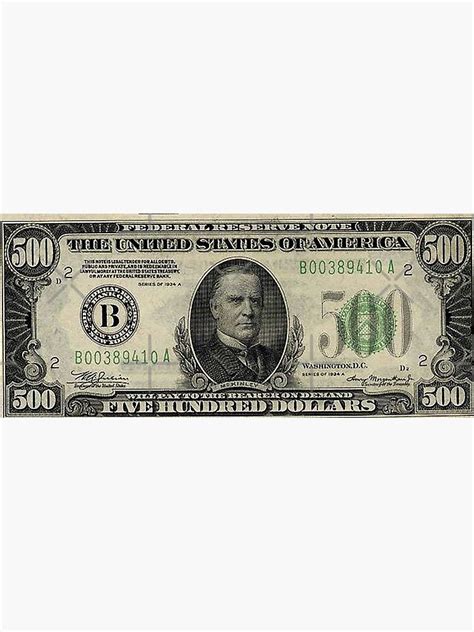 500 Us Dollar Bill President Mckinley Federal Reserve Note Sticker
