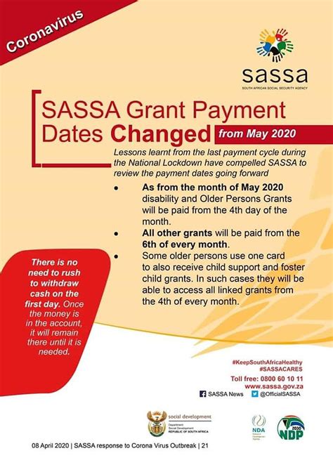 SASSA Change Of Payout Dates