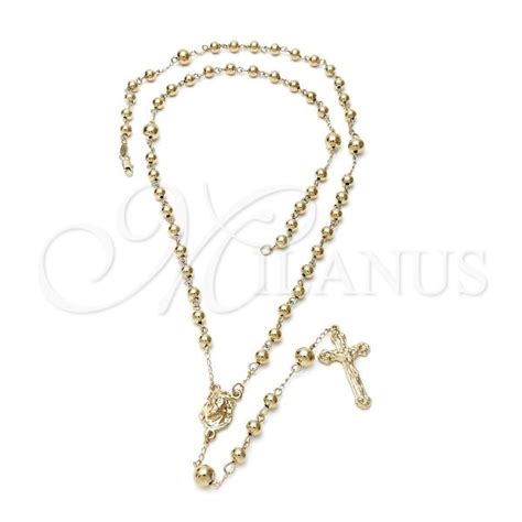 Oro Laminado Large Rosary Gold Filled Style Jesus And Crucifix Design