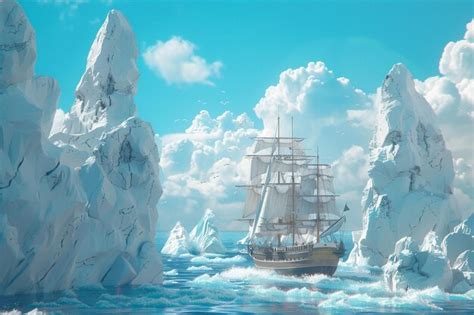 Premium Photo Sailing Ship Navigating Through A Sea Of Icebergs