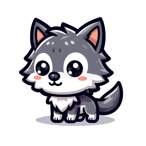 Chibi Wolf Illustration In Flat Style On White Background Stock