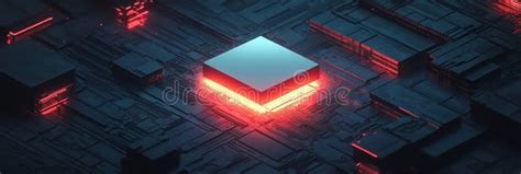 Microchip Illuminated By Radiant Red Lights On A Dark Circuit Board Showcasing Advanced