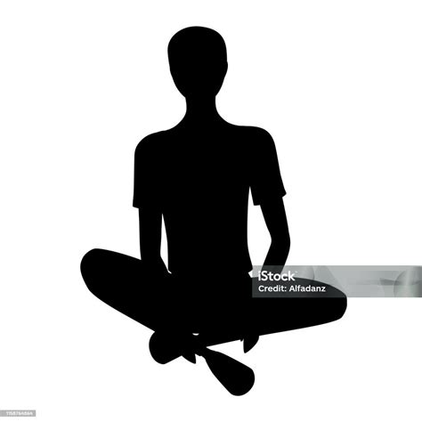 블랙 실루엣 바닥에 앉아있는 남자 흰색 티셔츠와 파란색 바지에 남자 만화 캐릭터 디자인 흰색 배경에서 격리된 플랫 벡터 그림 T 셔츠에 대한 스톡 벡터 아트 및 기타 이미지