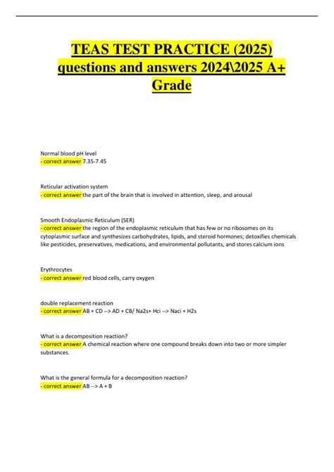 Teas Test Practice Full Questions And Answers 20242025 All Sections