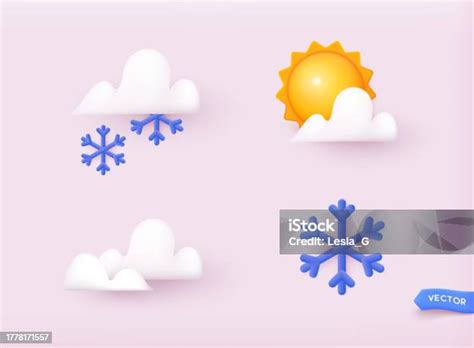 일기 예보를 위해 설정된 아이콘입니다 웹사이트 또는 모바일 앱 Ui 날씨 귀여운 현실적인 아이콘 세트입니다 3d 웹 벡터 일러스트레이션 날씨에 대한 스톡 벡터 아트 및 기타
