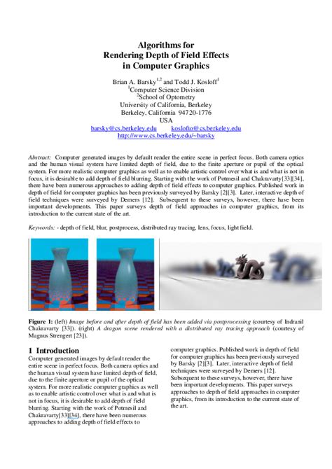 Pdf Algorithms For Rendering Depth Of Field Effects In Computer Graphics Todd Kosloff