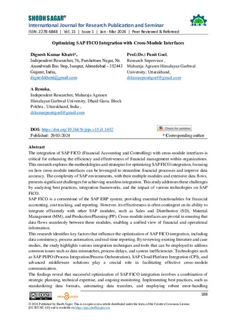 Pdf Optimizing Sap Fico Integration With Cross Module Interfaces