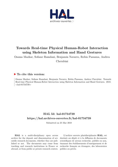 Pdf Towards Real Time Physical Human Robot Interaction Using Skeleton Information And Hand