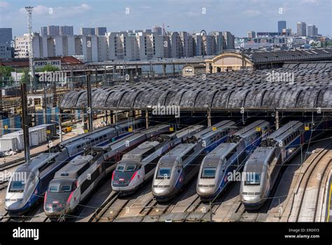 Paris France High Speed Tgv Bullet Trains In Gare Station French