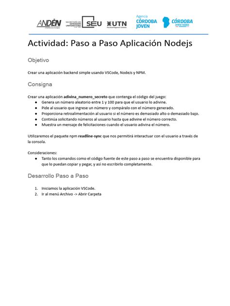 Actividad Paso A Paso Aplicación Nodejs 1 Pdf Interfaz De Línea De Comando Desarrollo