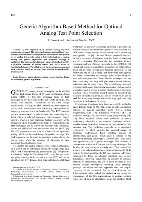 Pdf Genetic Algorithm Based Method For Optimal Analog Test Points