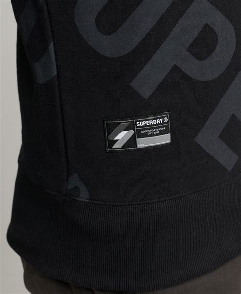 Mens All Over Print Logo Loose Crew Sweatshirt In Black Superdry Uk
