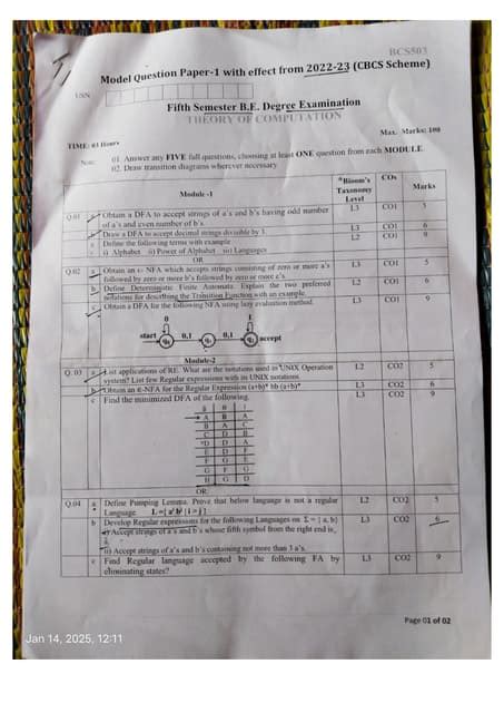Bcs503 Model Question Paper Solution Theory Of Computation Pdf