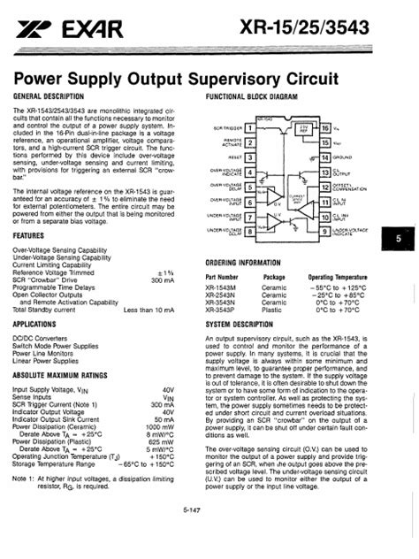 Xr 25 Xr 15 Power Supply Output Supervisory Circuit Exar