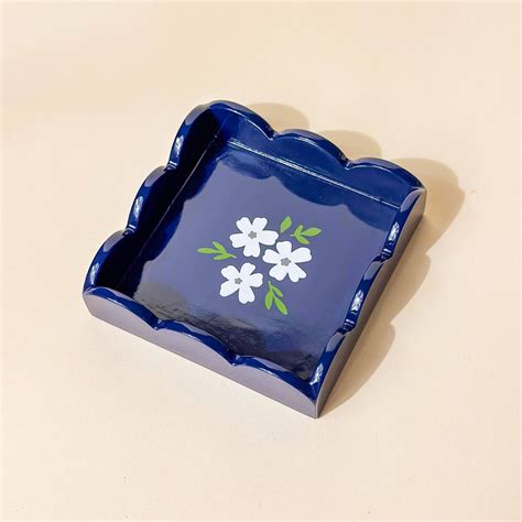 Scallop Trinket Tray Floral Navy Peony And Poppy