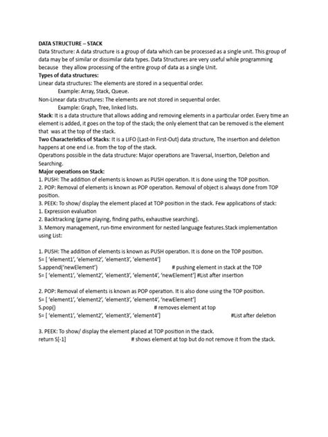 Understanding Stack Data Structure Pdf Computer Programming