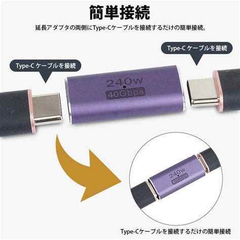 Type C 延長 アダプタ 中継 Usb4 Max 240w Usb C タイプ メス 映像信号対応 データ転送 小型 コンパクト Pr Usbc Mm【メール便 送料無料
