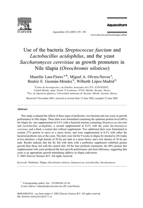 Pdf Use Of The Bacteria Streptococcus Faecium And Lactobacillus