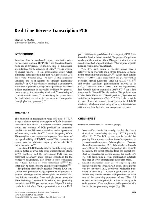 Pdf Quantification Of Mrna Using Real Time Reverse Transcription Pcr
