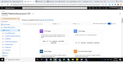 While Creating Azure Functions Option To Choose Experimental Language Support In Not