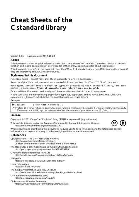 cheat sheets of the c standard library docslib