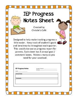 IEP Progress Notes Sheets By Christie S Cafe Teachers Pay Teachers