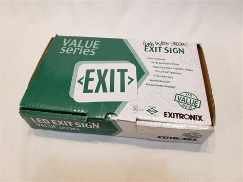 Exitronix LED Exit Sign White Thermoplastic Red Letters Volt And Battery Backup