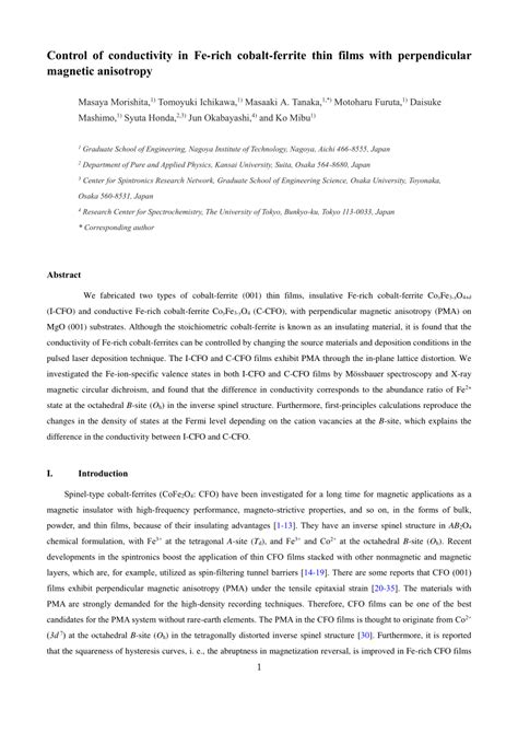 Pdf Control Of Conductivity In Fe Rich Cobalt Ferrite Thin Films With