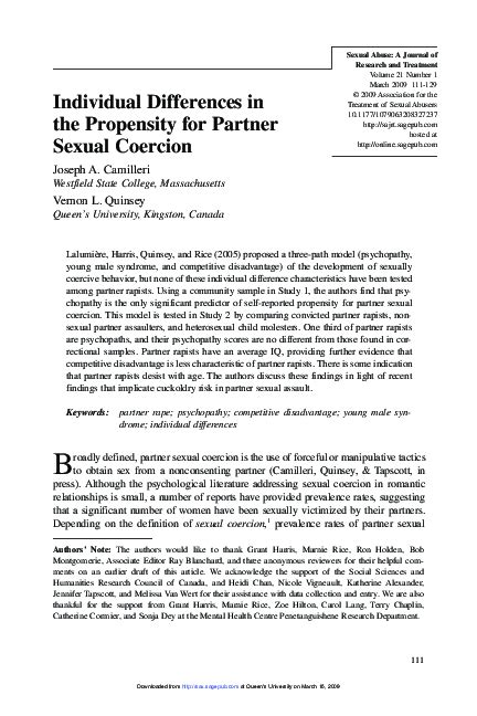 Pdf Individual Differences In The Propensity For Partner Sexual