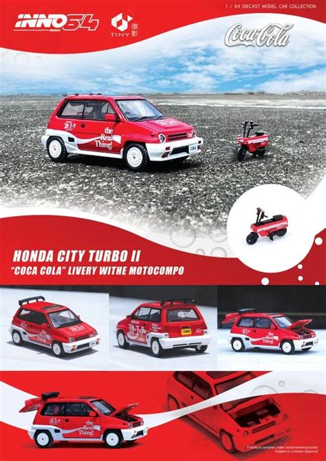 Inno64 Honda City Turbo Ii With Motocompo Coca Cola Red 1 64 Diecast