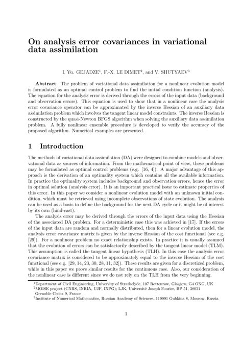 Pdf On Analysis Error Covariances In Variational Data Assimilation