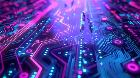 Illuminated Circuit Board With Neon Lights Stock Illustration Illustration Of Motherboard