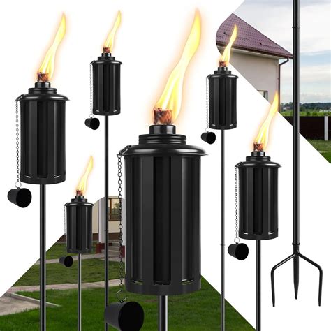Citronella Torches Set Of 6 16 Oz Garden Torches For Outside 3 Prong
