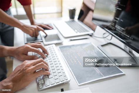 Dua Programmer Profesional Bekerja Sama Dan Bekerja Pada Proyek Situs Web Dalam Perangkat Lunak