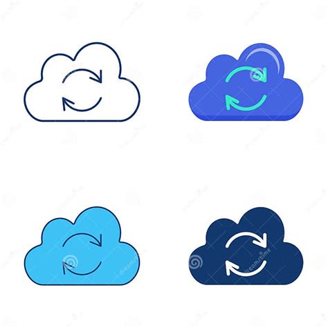 Cloud Synchronization Icon Set In Flat And Line Style Stock