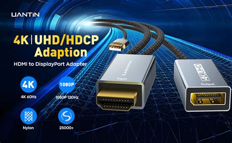 Uantin Hdmi To Displayport Adapter 4k60hz Active Hdmi 20 Male To Dp