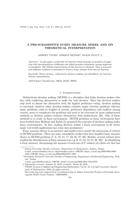 Pdf A Pre Subadditive Fuzzy Measure Model And Its Theoretical Interpretation