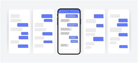 소셜 미디어 개념 캐 러셀 메신저 채팅 화면이있는 스마트 폰 작성 대화를위한 Sms 템플릿 거품 현대 그림 스타일