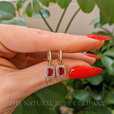 Ruby And Natural Diamond Pave Earrings Emerald Cut 133 Ct 14k