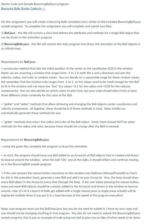 Solved Bouncing Balls Starter Codezip ↓ For This Assignment