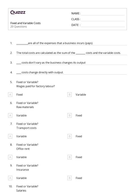 50 Costs And Benefits Worksheets On Quizizz Free And Printable