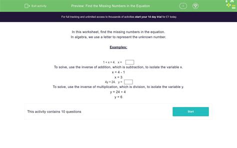 Find The Missing Numbers In The Equation Worksheet Edplace