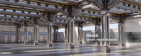 현대 건축 미래 지향적인 창고 인테리어 큰 빈 강철 콘크리트 격납고 창고 헛간 거대한 공간 Dayiight Windows 현대 작업장 차고 창고 3d 렌더링 0명에 대한