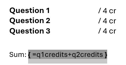 MS Word Field To Calculate Total Number Of Credits In Exam Super User