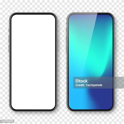 빈 터치 스크린과 추상적인 화려한 배경 벽지가 있는 스마트폰 정면도에 프레임이 없는 휴대폰 고품질 상세한 장치 모형 벡터 그림 3차원 형태에 대한 스톡 벡터 아트 및 기타