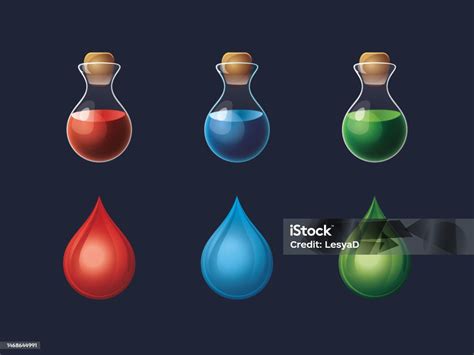 게임 Ui 자산 세트입니다 게임 사용자 인터페이스 물약 아이콘 컬렉션입니다 벡터 일러스트 레이 션 개념에 대한 스톡 벡터 아트